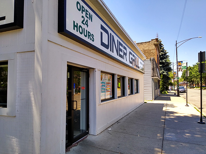 The unassuming white exterior of Diner Grill stands like a beacon of hope for hungry night owls and early birds alike on Chicago's Irving Park Road.