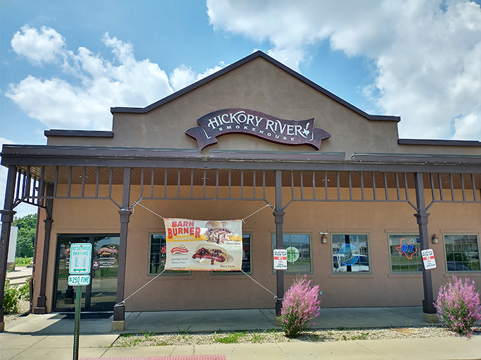 The unassuming exterior of Hickory River Smokehouse stands like a beacon of barbecue hope in Springfield, promising smoky treasures within.
