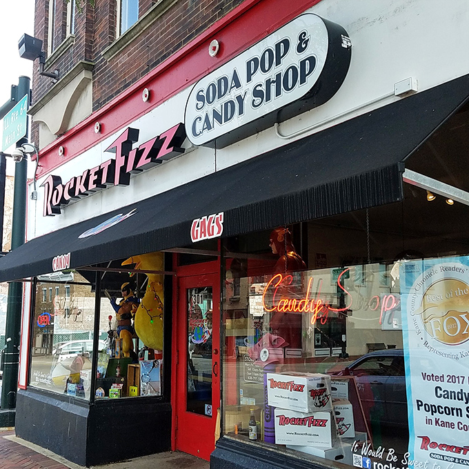 The red and white storefront of Rocket Fizz stands like a beacon of sweetness on St. Charles' brick-lined streets, promising sugary salvation to the glucose-deprived.