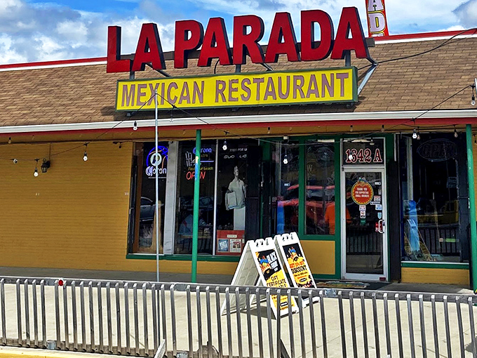 La Parada's vibrant yellow exterior isn't just a building—it's a beacon of culinary promise for burrito pilgrims across Indiana.