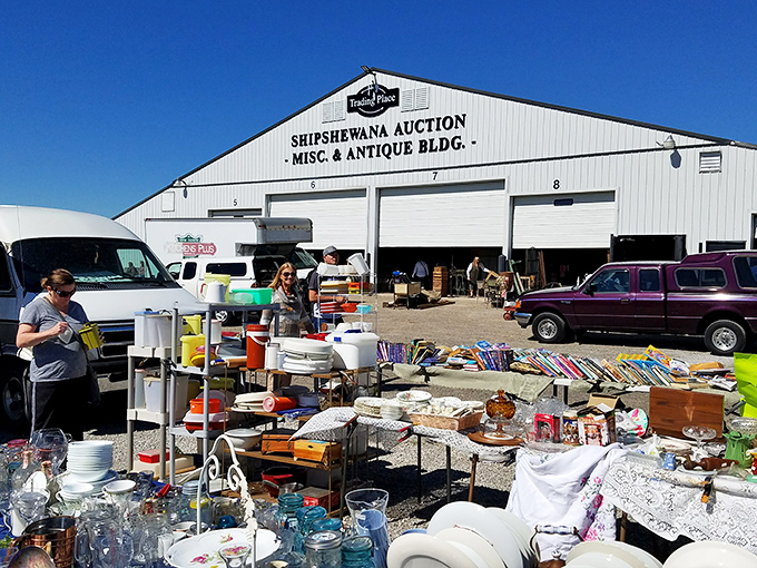From above, Shipshewana Flea Market resembles a small city of commerce, with nearly 700 vendors spread across 40 acres of Amish country treasure hunting.