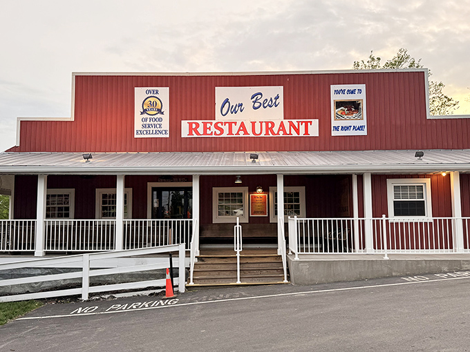 The iconic red exterior of Our Best Restaurant stands as a beacon of comfort food in Smithfield, Kentucky, promising homestyle goodness inside those welcoming doors.