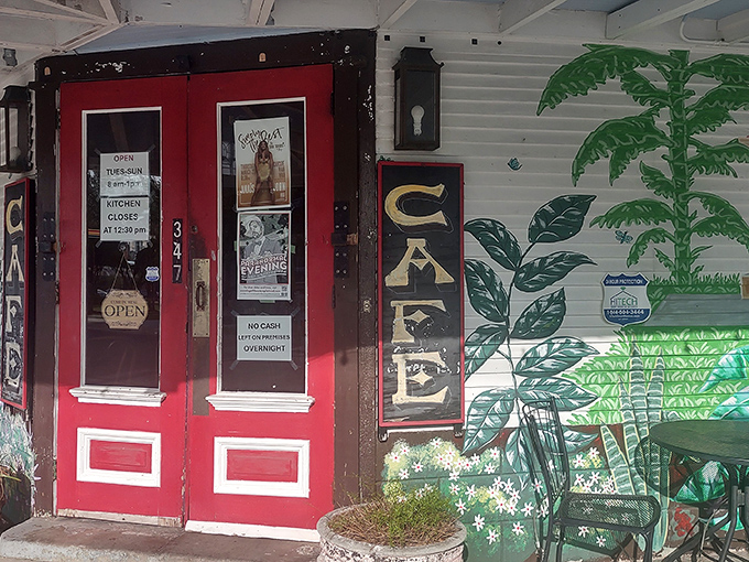 The corner cafe with its distinctive red doors beckons like an old friend. Tout de Suite's charming exterior promises culinary treasures within. 