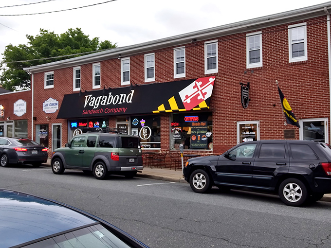 The Maryland flag-adorned awning isn't just patriotic flair&mdash;it's your first clue that local pride and serious sandwich craftsmanship await inside.