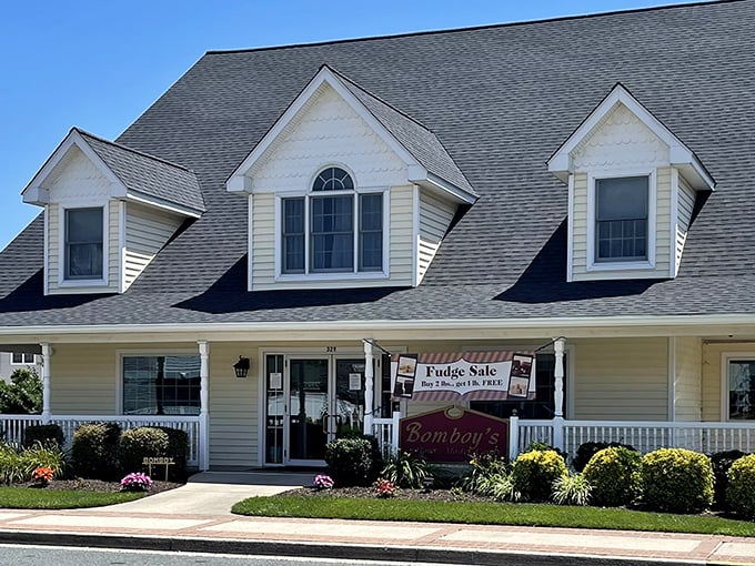 The Cape Cod charm of Bomboy's exterior isn't just inviting&mdash;it's a siren call to sweet-toothed pilgrims. That "Fudge Sale" sign might as well say "Resistance Is Futile."