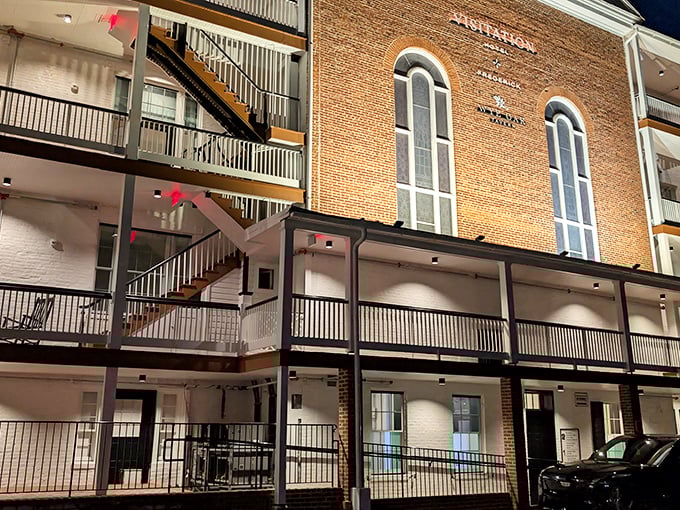 The historic brick fa&ccedil;ade of Wye Oak Tavern stands proudly in Frederick, its tall windows like eyes that have witnessed centuries of Maryland history. 