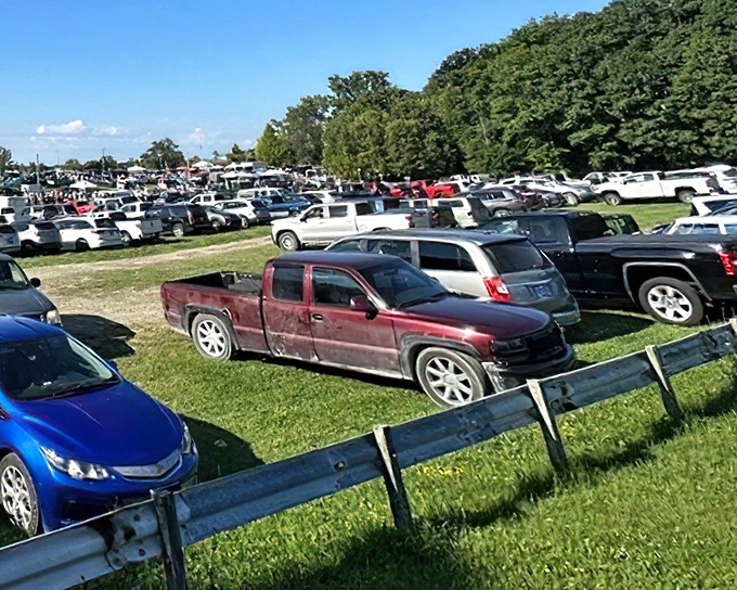 Parking paradise or organized chaos? At Armada Flea Market, finding your car later becomes the day's second treasure hunt.