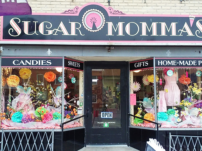 The pink and black storefront of Sugar Momma's beckons like a beacon of sweetness on Hermann's historic East 1st Street, promising sugary treasures within.