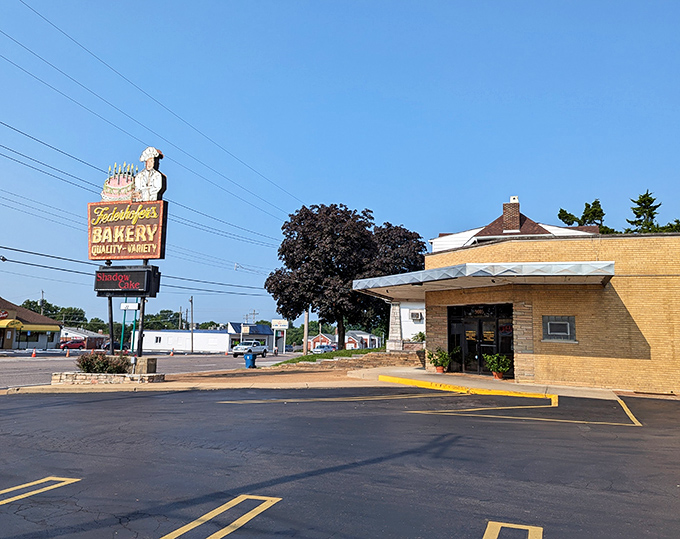 That vintage sign with the chef holding a birthday cake isn't just advertising &ndash; it's a St. Louis landmark promising sweet salvation ahead.