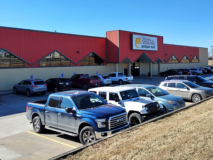 The yellow armadillo beckons from atop this red fortress of forgotten treasures&mdash;proof that sometimes the best adventures begin with unusual mascots.