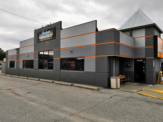 The blue neon sign proclaiming "BBQ WITH SOUL" isn't just marketing&mdash;it's a mission statement that Parker's Smokehouse delivers on with every smoky bite. 