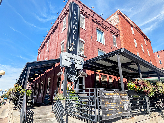 LeadBelly's iconic brick exterior stands proudly in Lincoln's Haymarket District, a beacon for comfort food pilgrims seeking cheesy salvation.