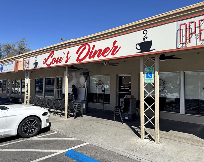 The iconic red script of Lou's Diner beckons like an old friend, promising comfort food that Las Vegas locals have treasured for generations.