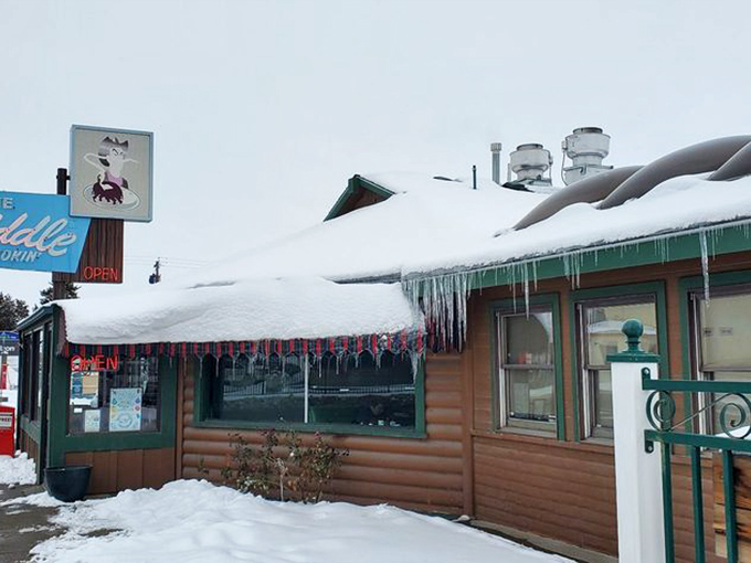 The iconic blue neon sign beckons hungry travelers like a desert oasis. This log cabin diner on Winnemucca's main drag promises comfort food salvation.