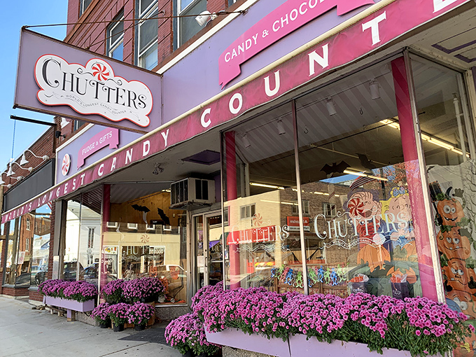 The candy kingdom announces itself with a bold pink awning and that famous claim to fame: "World's Longest Candy Counter." Sweet dreams are made of this.