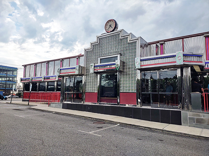 The iconic neon glow of Tick Tock Diner's sign promises 24-hour comfort in a chrome-wrapped package. New Jersey's answer to insomnia and hunger pangs.