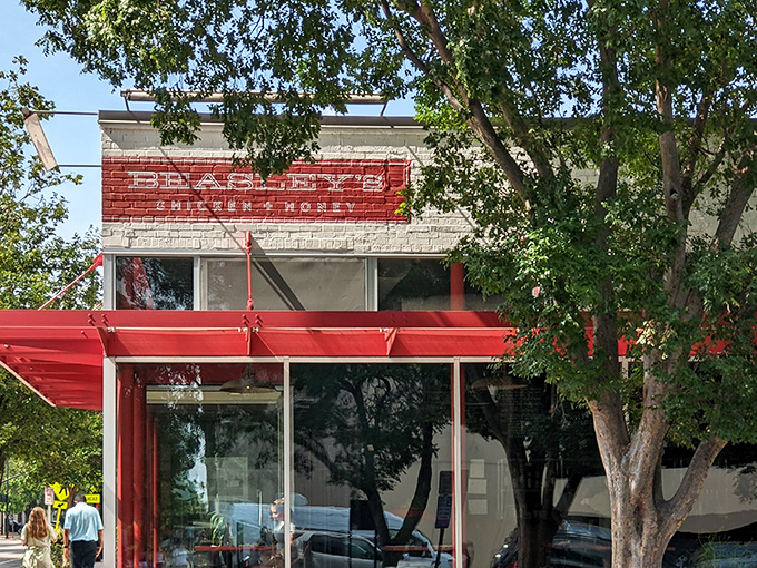 The iconic red signage against white brick announces your arrival at Beasley's &ndash; like a beacon calling all fried chicken pilgrims home.