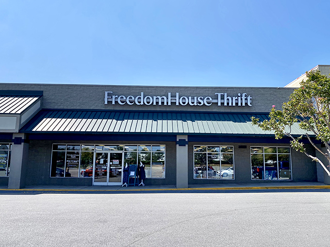 The unassuming exterior of Freedom House Thrift belies the treasure trove waiting inside. Like a thrift store speakeasy, you need to know what's behind those doors.