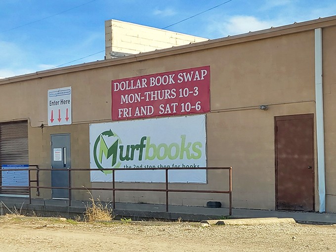 The unassuming exterior of Dollar Book Swap in Dayton&mdash;proof that literary treasures often hide in plain sight, waiting for curious minds.