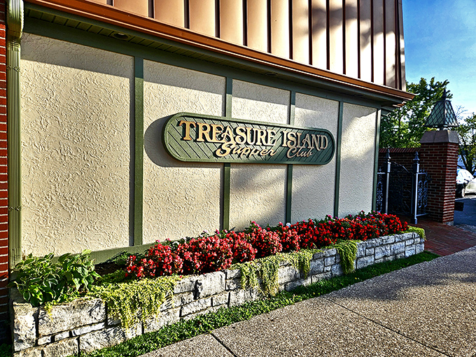 The copper-topped entrance to Treasure Island stands like a sentinel of good taste, promising old-school delights within those brick walls.