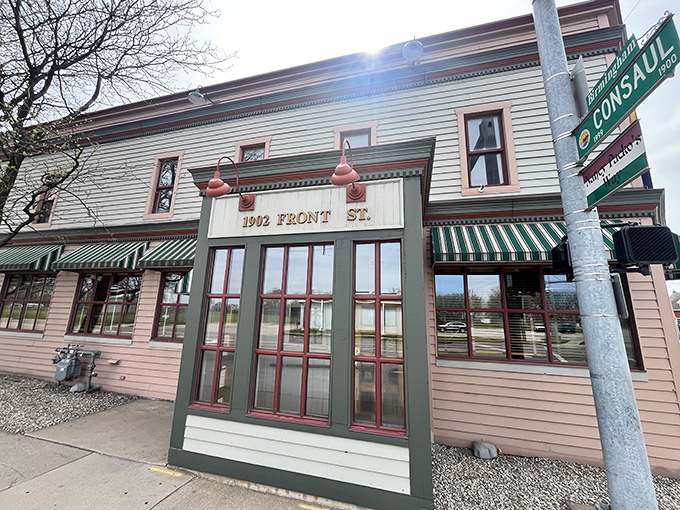 The corner building that launched a thousand cravings. Tony Packo's iconic exterior stands proudly in Toledo, green awnings beckoning hungry visitors.