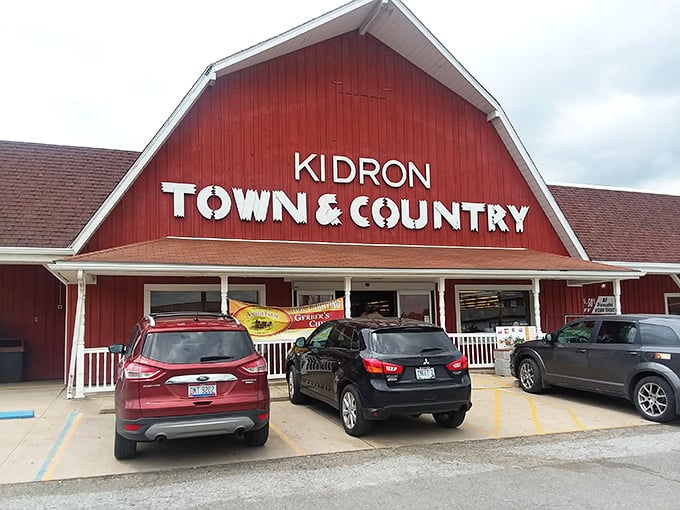 The iconic red barn exterior of Kidron Town & Country Market stands as a beacon of comfort food in Ohio's Amish Country. No fancy frills, just fantastic flavors waiting inside.