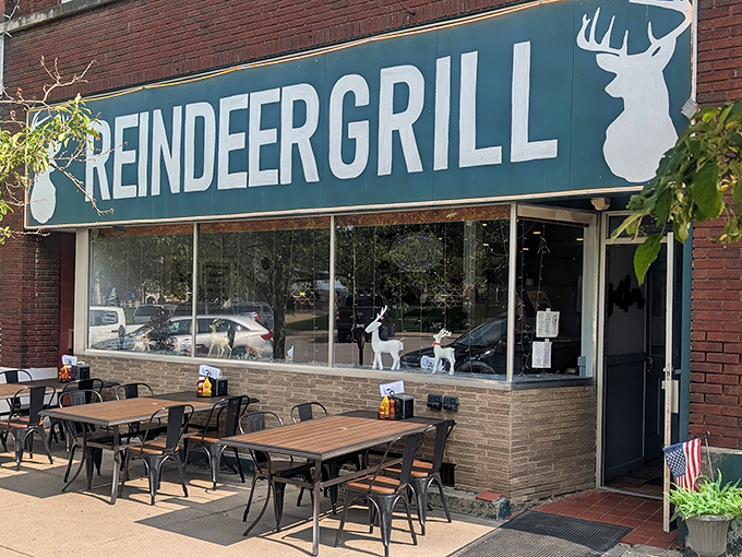 The unassuming brick facade of Reindeer Grill in Mansfield hides culinary treasures within. That iconic green sign with the deer silhouette has become a beacon for steak lovers.