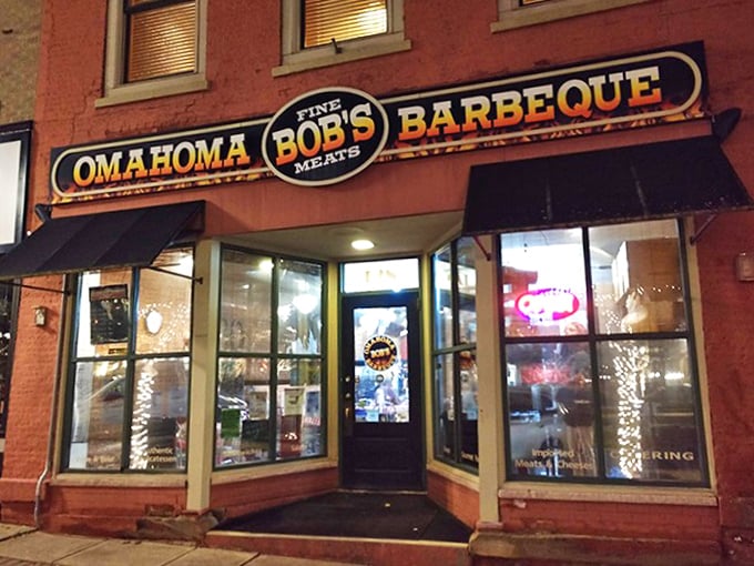 The classic brick façade of Omahoma Bob's Barbeque beckons like a siren song to BBQ enthusiasts. Downtown Wooster's smokiest treasure has never looked so inviting.
