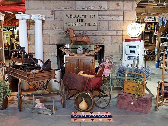 A nostalgic wonderland where vintage treasures tell stories. That wooden rocking horse has probably seen more history than most history books.
