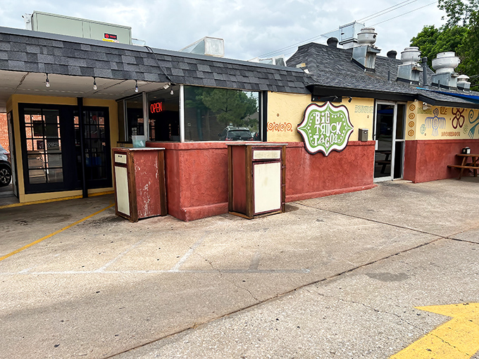 The unassuming exterior of Big Truck Tacos glows like a beacon of hope for hungry OKC residents. Taco paradise awaits inside!