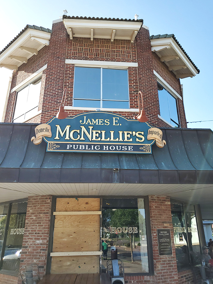 A beacon of comfort in the heart of OKC! McNellie's brick facade and welcoming sign promise a taste of Ireland with an Oklahoma twist.
