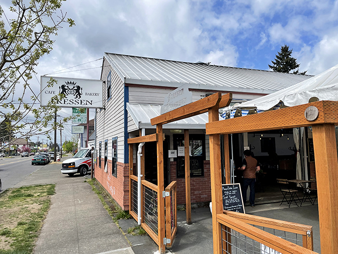 Fressen's charming exterior welcomes you with rustic wooden accents and a covered patio&mdash;like finding a secret European caf&eacute; tucked away in Northeast Portland. 