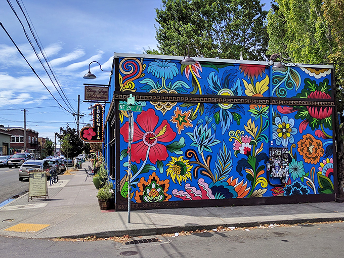 Portland's most eye-catching restaurant facade isn't hiding its personality. This vibrant mural is like a Mexican garden exploded onto the building&mdash;in the best possible way.