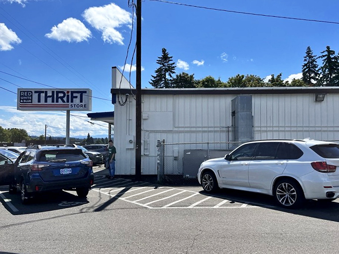 The unassuming exterior of treasure-hunting headquarters. Like a poker player with a royal flush, this place keeps its best cards hidden inside.