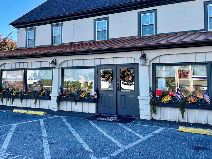 The historic charm of Brickerville House Restaurant beckons from the roadside, its copper-hued awning and flower boxes promising comfort before you even step inside.