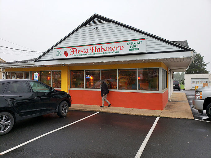 The bright red trim and cheerful signage of Fiesta Habanero welcomes hungry travelers like a colorful oasis in East Greenville's dining landscape.