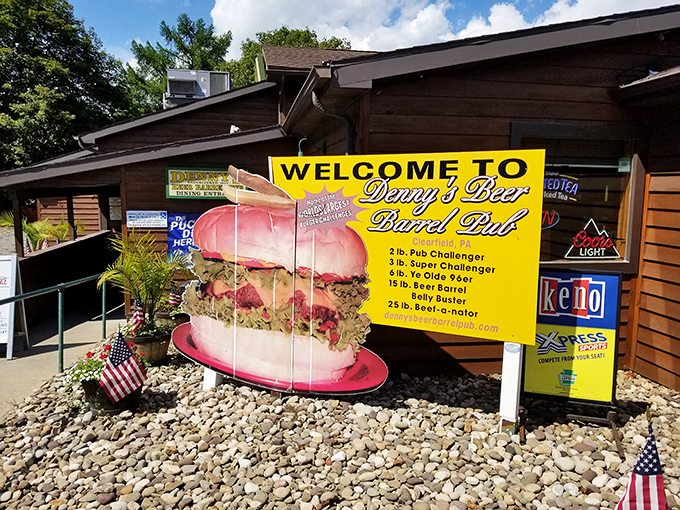 The giant burger model outside Denny's Beer Barrel Pub isn't subtle, but neither are the portions waiting inside this Clearfield institution.