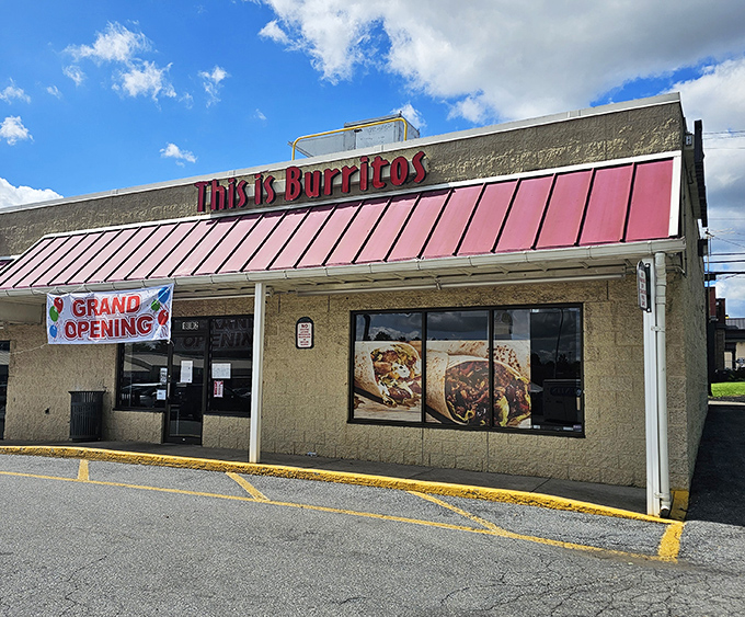 The name says it all! This is Burritos welcomes hungry travelers with its distinctive red awning and straightforward promise of deliciousness in Bethlehem.