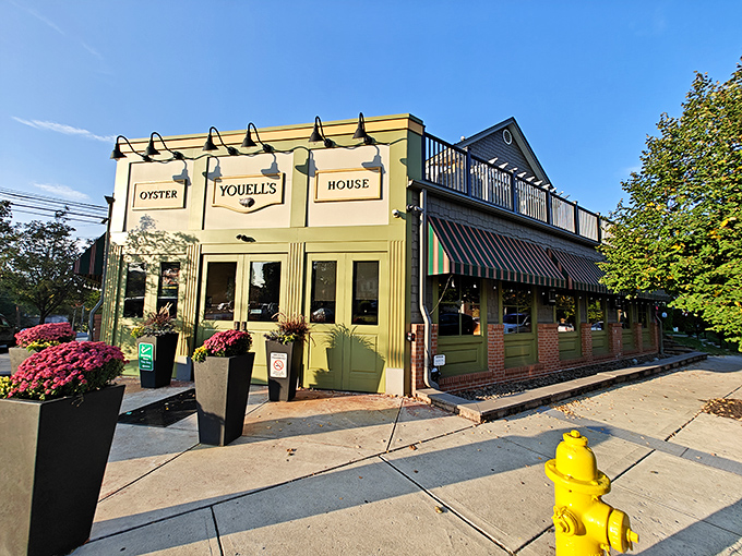 The cheerful yellow exterior of Youell's Oyster House stands like a beacon of seafood hope in landlocked Allentown. Those flower planters aren't just pretty&mdash;they're a promise of good things to come.