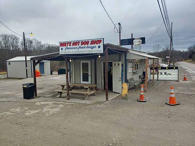 The unassuming exterior of Bert's Hot Dog Shop stands as a testament to the timeless truth: culinary greatness often hides in plain sight.