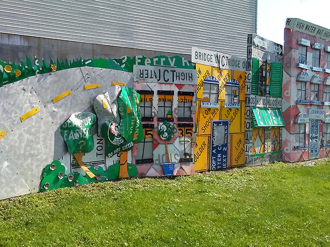 Who knew traffic signs could become such captivating art? This colorful mosaic transforms everyday road markers into a visual symphony that stops you in your tracks&mdash;no red light required.