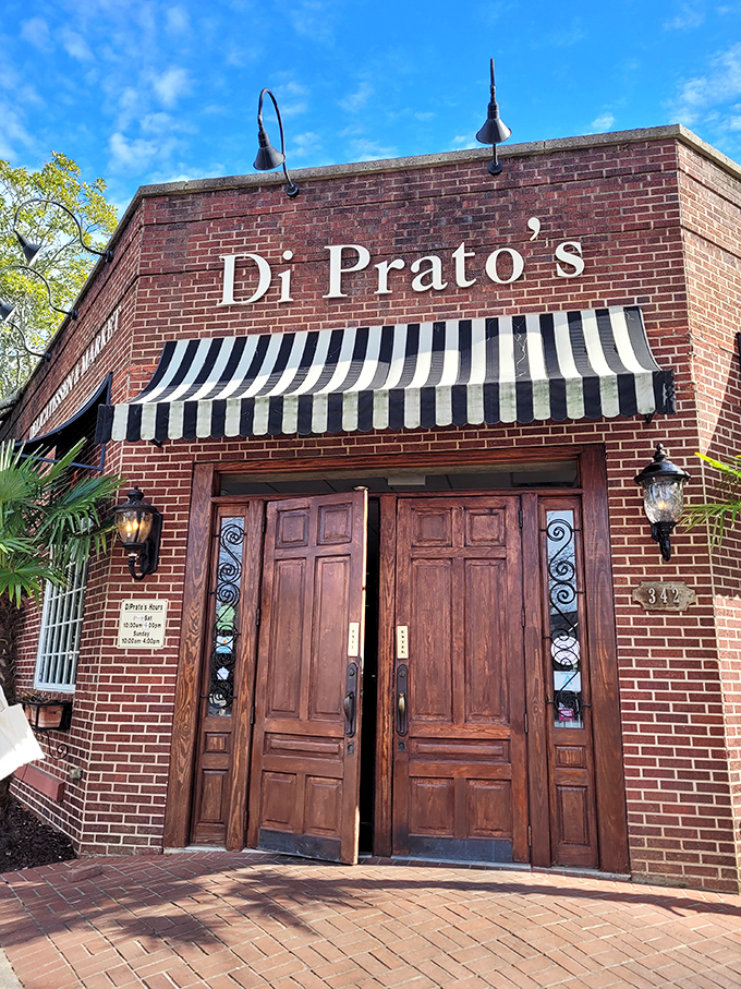 Welcome to sandwich paradise! DiPrato's brick exterior and striped awning promise a feast for the senses within.