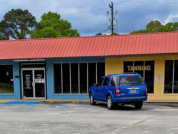 The unassuming blue exterior with its distinctive orange-red roof is the culinary equivalent of finding money in your old jacket pocket – an unexpected delight awaits.