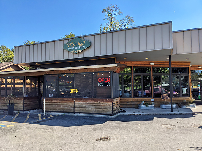 Mitchell Delicatessen's unassuming exterior hides a sandwich paradise within. That teal sign is like a beacon for hungry Nashville locals in the know.