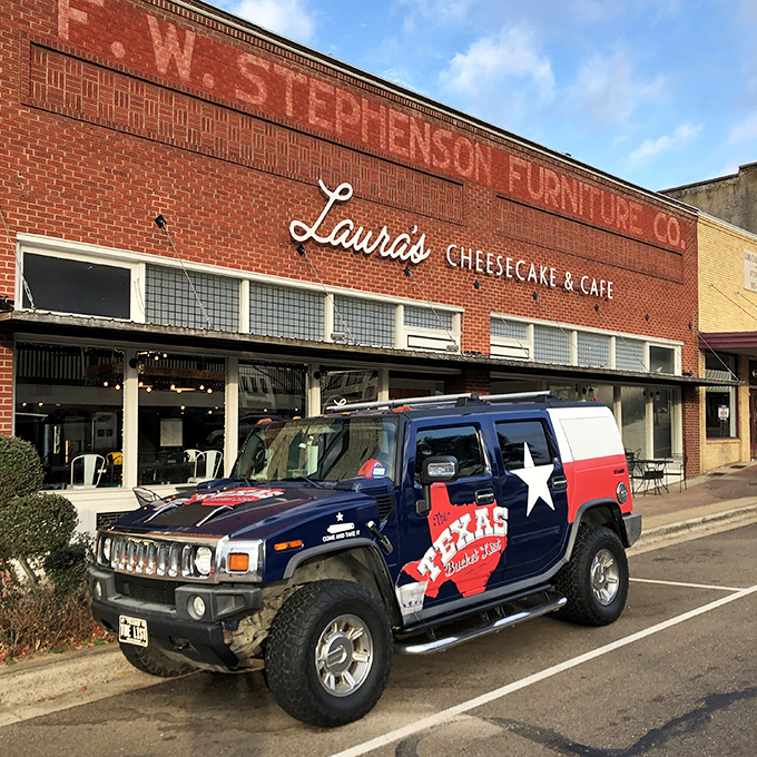 The iconic red brick fa&ccedil;ade of Laura's Cheesecake & Caf&eacute; stands as a beacon of culinary comfort on Mount Pleasant's town square, promising sweet salvation within.