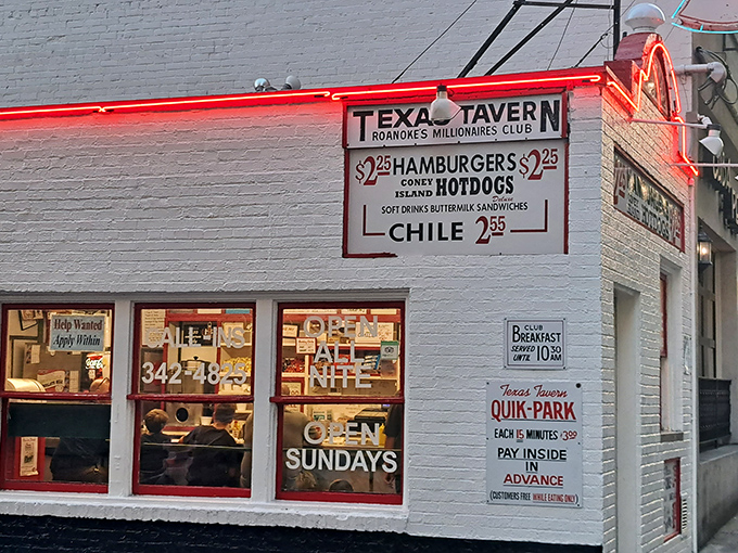 The white brick fa&ccedil;ade of Texas Tavern stands like a time capsule in downtown Roanoke, its vintage signage promising simple pleasures that never go out of style.
