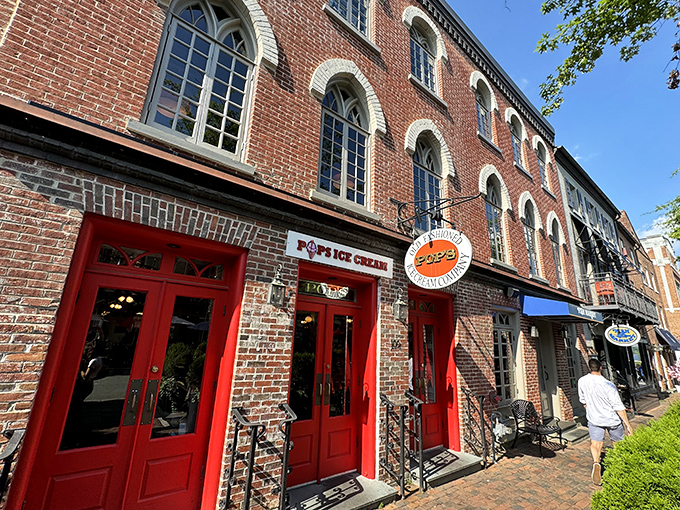 Those iconic red doors against historic brick might as well be a portal to your happiest childhood memories&mdash;Pop's Old Fashion Ice Cream Co. welcomes you home.