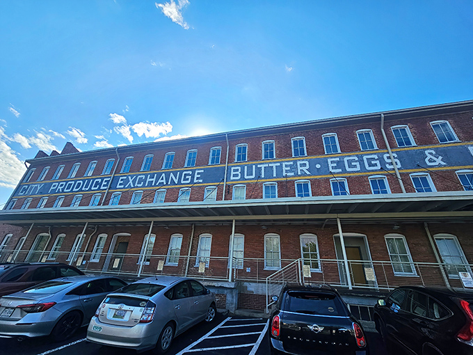 History meets hunger at the City Produce Exchange building, where "BUTTER&bull;EGGS" signage reminds you of simpler times while promising sophisticated flavors inside.