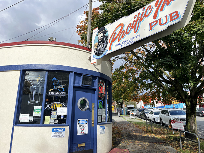 The unassuming corner facade of Pacific Inn Pub hides Seattle's worst-kept secret. That vintage sign has been guiding fish and chips pilgrims for generations.