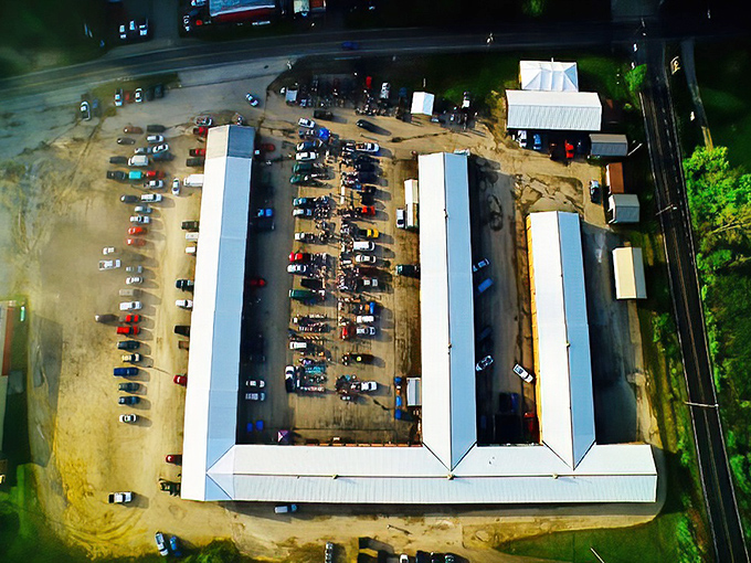 Long corridors of possibility stretch before you, where Christmas decorations mingle with vintage clothing in a treasure hunter's paradise.